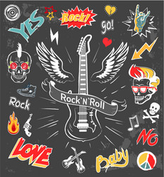 Rock and roll stickers collection colorful poster Vector Image
