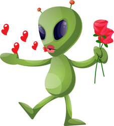 Cute alien holding heart on white background Vector Image