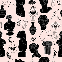 Seamless pattern greek ancient sculpture mystic Vector Image
