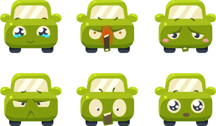 Car emoticons set cute green cartoon Royalty Free Vector