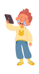 Child boy crying giving tablet Royalty Free Vector Image