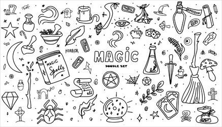 Magic hand drawn doodle banners icons Royalty Free Vector