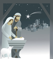 Nativity scene with holy family Royalty Free Vector Image