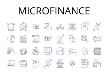Microfinance line icons collection crowd funding Vector Image