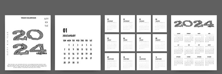 Calendar 2024 year week starts on sunday design Vector Image