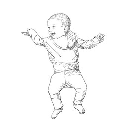 Newborn baby in sliders lies one line art Vector Image