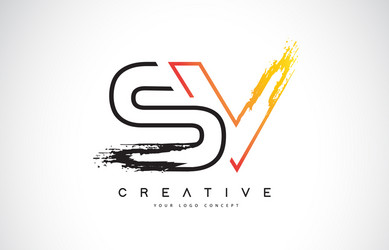 Sv letter design with brush stroke and modern 3d Vector Image