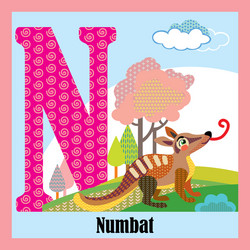 Alphabet letter n and numbat Royalty Free Vector Image
