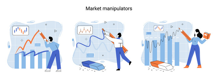 Stock market manipulation characters analyzing Vector Image