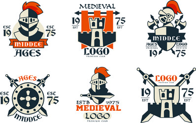 Medieval logo design set middle ages vintage Vector Image