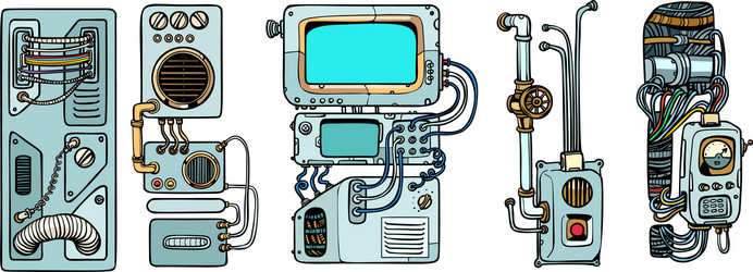 Cyberpunk robots mechanisms and machines details Vector Image