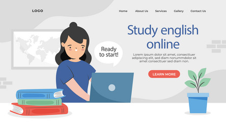 English school landing page design Royalty Free Vector Image
