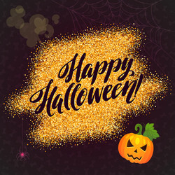 Happy halloween text banner gold horror frame Vector Image