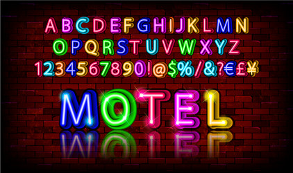 Neon alphabet retro letters on brick wall Vector Image