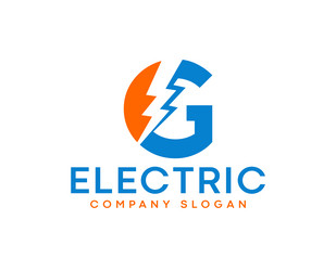 Letter g lightning electric logo with lighting bol