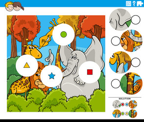 Match jigsaw puzzles of cartoon animals Royalty Free Vector