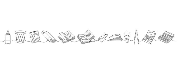 School supplies collection one line continuous Vector Image