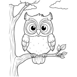Cute owl sitting on tree branch coloring pages Vector Image