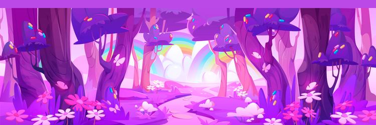 Pink fantasy magic forest background Royalty Free Vector