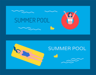 Banner of swimming with girl swims in pool Vector Image