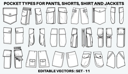 Patch pocket flat sketch set different types Vector Image