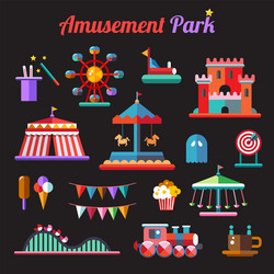 Set of flat design amusement park icons Royalty Free Vector
