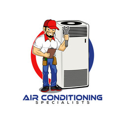 Home service handyman cartoon character logo Vector Image