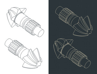 Ratio spiral bevel gear isometric blueprints Vector Image