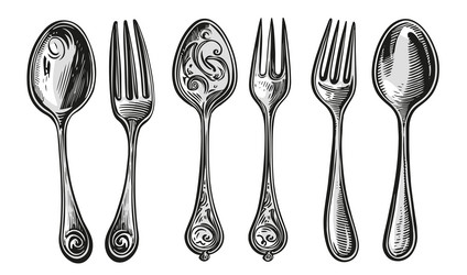 Fork and spoon in vintage engraving style cutlery Vector Image