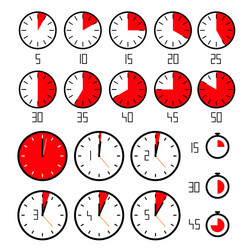 5 10 15 20 minutes analog clock icons time symbol Vector Image