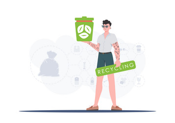 Concept of recycling and zero waste a man holds Vector Image