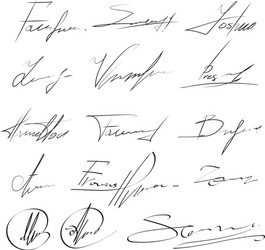 Autographs set collection of signatures Royalty Free Vector