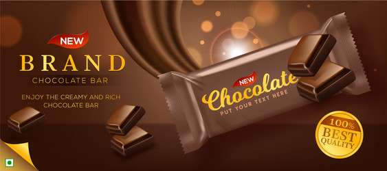Premium chocolate ads in 3d with liquid chocolate Vector Image