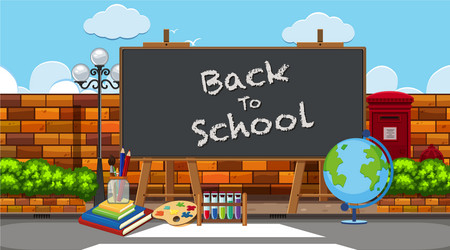 Back to school sign with board and items Vector Image