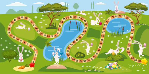 Easter board game for children with funny bunnys Vector Image