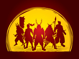 Group of samurai warrior pose Royalty Free Vector Image