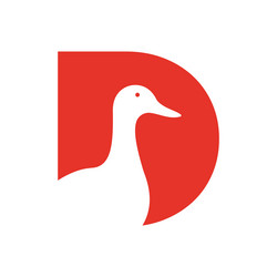 Initial duck logo on letter r negative space Vector Image