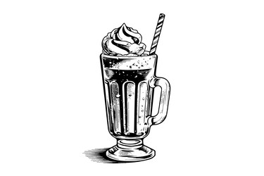 Chocolate milk shake sketch engraving Royalty Free Vector