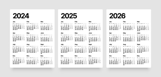 Calendar templates for a year 2024 - 2030 Vector Image