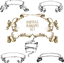 Set hand drawn doodle ribbon banner Royalty Free Vector