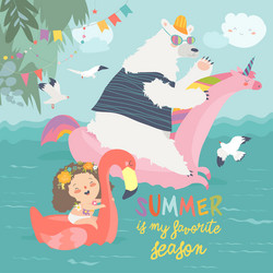 Cute cartoon teddy bear girl with bubble gum Vector Image