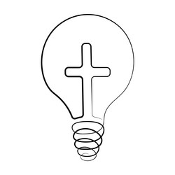 Christian cross and light bulb in linear in color Vector Image
