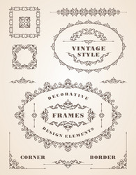 Set of retro vintage frames and borders Royalty Free Vector