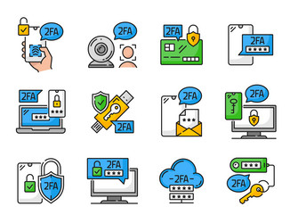 Two factor verification 2fa outline icons Vector Image