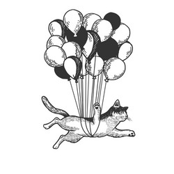 Cartoon cat flies in a balloon made of flowers Vector Image