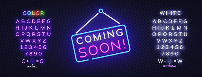 Coming soon neon sign soon badge Royalty Free Vector Image