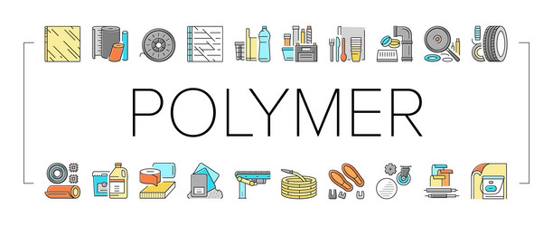 Polymer material industry goods icons set Vector Image