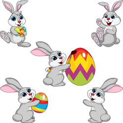 Cartoon rabbit pushing cart full of easter eggs Vector Image