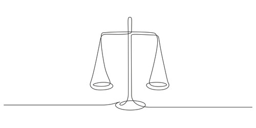 One continuous line drawing of law balance Vector Image