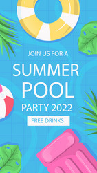 Hand drawn colorful pool party post stories Vector Image